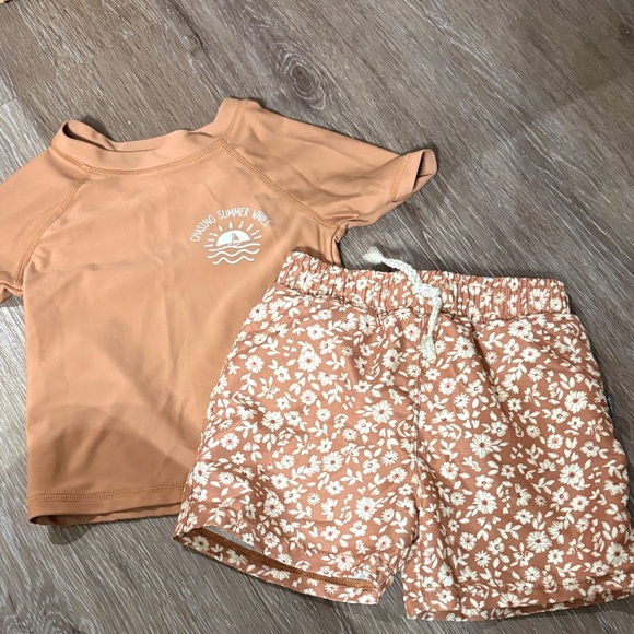 Modern Moments | Swim | Kids Swim Trunks And Rash Guard Set Peach ...